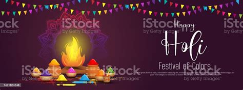 멀티 컬러 배경에 홀리 파우더 컬러 그릇 해피 홀리 축제 벡터 일러스트 배너 템플릿 개념에 대한 스톡 벡터 아트 및 기타 이미지 개념 공휴일 노랑 Istock