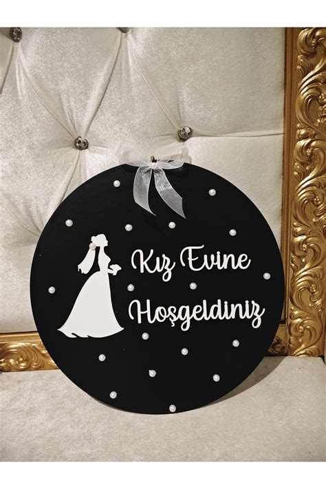 şatafat Design Kiz Evİne HoŞgeldİnİz AhŞap Kapi SÜsÜ Beyaz Ve Sİyah 30