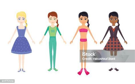 여자 캐릭터 다른 인종 세트 스포츠 우먼 여학생 수영 선수 드레스를 입은 소녀 만화 벡터 플랫 스타일 일러스트레이션입니다