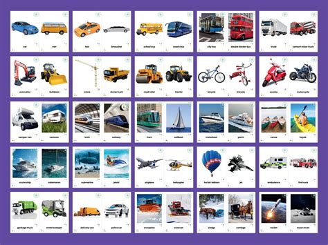 Vehicle Flashcards Montessori Learning Cards Transportation