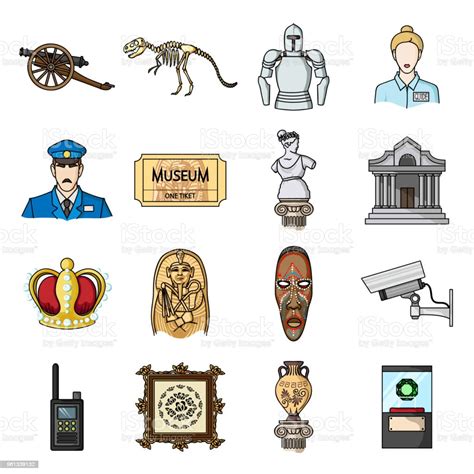 디자인에 대 한 설정된 컬렉션에 박물관과 갤러리 만화 아이콘 스토리지 및 표본 전시 기호 재고 웹 일러스트 벡터 기념물에 대한 스톡 벡터 아트 및 기타 이미지 Istock