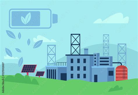 Reducing Co2 Emissions Vector Illustrationplant Using Solar Panels To
