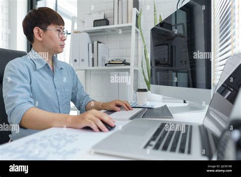 Software Development Concept Male Programmer Typing Data Code On
