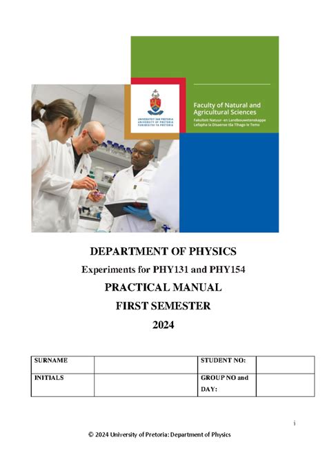 PHY 131 And 154 Lab Manual 2024 I DEPARTMENT OF PHYSICS Experiments For PHY131 And PHY