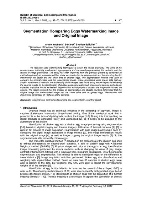 Segmentation Comparing Eggs Watermarking Image And Original Image Pdf