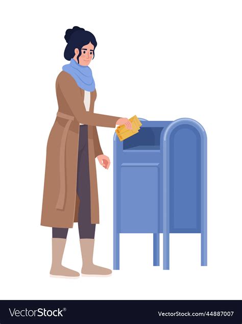 Woman Sends Envelope By Mail Semi Flat Color Vector Image