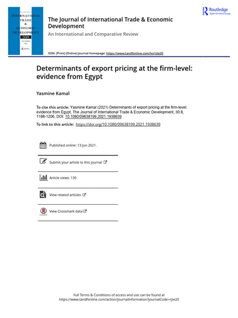 Determinants Of Export Pricing At The Firm Level Evidence From Egypt