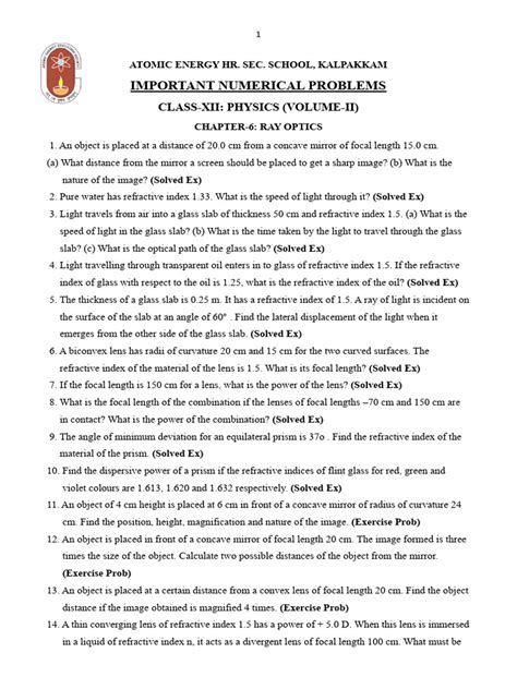 Xii Numerical Problems Vol 2 Pdf Diffraction Wavelength