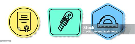 도 측정을 위한 라인 인증서 템플릿 문구 칼 및 트랙터 그리드를 설정합니다 컬러 셰이프입니다 벡터 0명에 대한 스톡 벡터 아트 및 기타 이미지 Istock