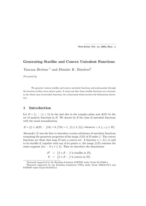 Pdf Generating Starlike And Convex Univalent Functions