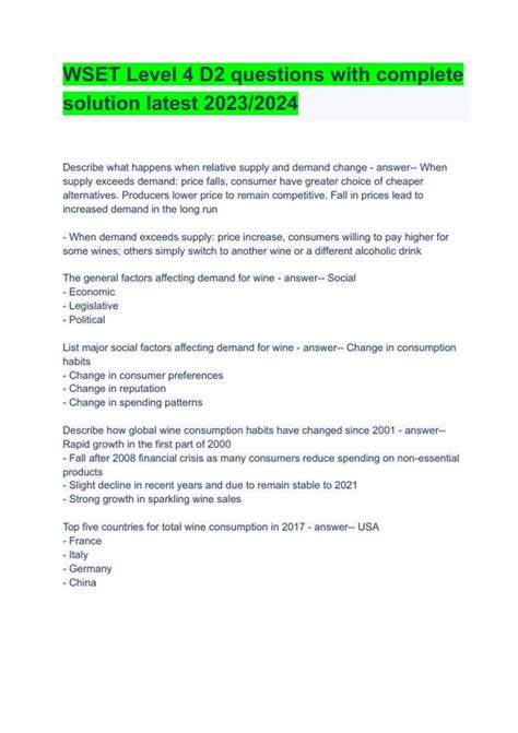 Wset Level 4 D2 Questions With Complete Solution Latest 20232024