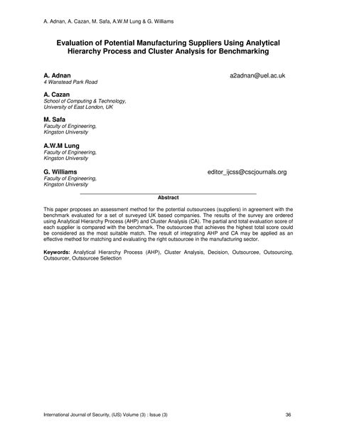 Evaluation Of Potential Manufacturing Suppliers Using Analytical