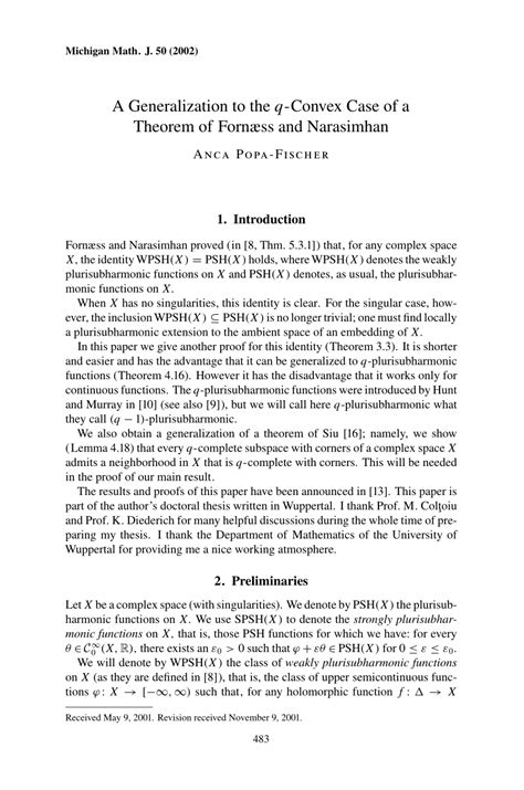 Pdf A Generalization To The Q Convex Case Of A Theorem Of Forn Ss