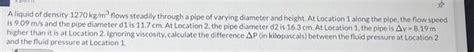 Solved A Liquid Of Density Kg M Flows Steadily Through Chegg