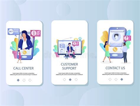 Call Center Mobile App Onboarding Screens Vector Template Stock Vector Illustration Of Call