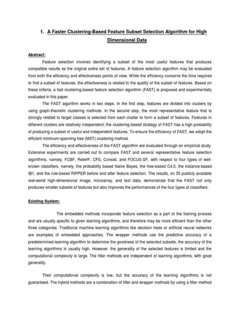 1a Faster Clustering Based Feature Subset Selection Algorithm For High