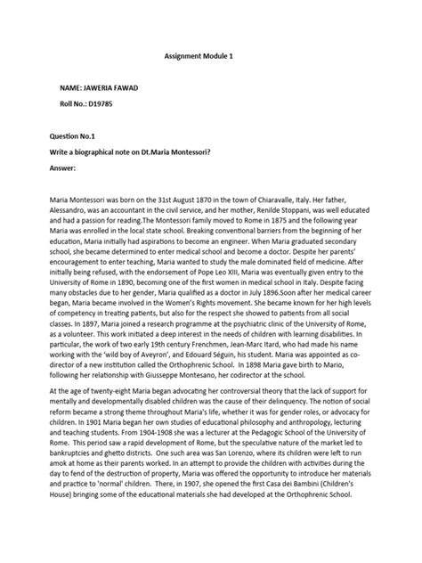 Module 1 Assignment Pdf Montessori Education Mind