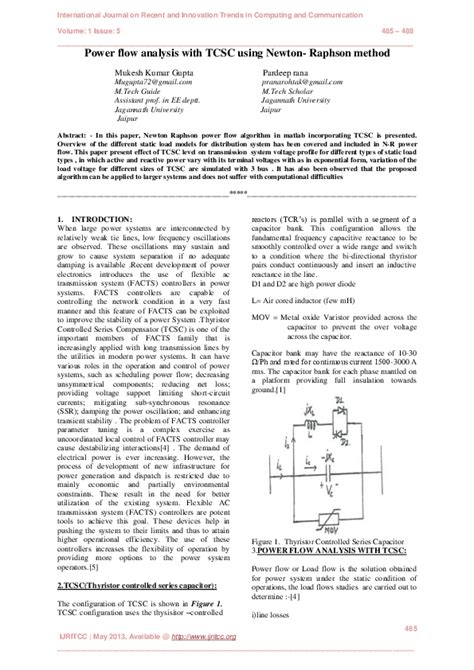Pdf Power Flow Analysis With Tcsc Using Newton Raphson Method