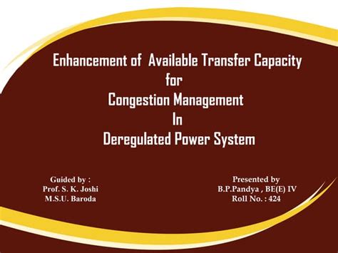 Atc For Congestion Management In Deregulated Power System Ppt