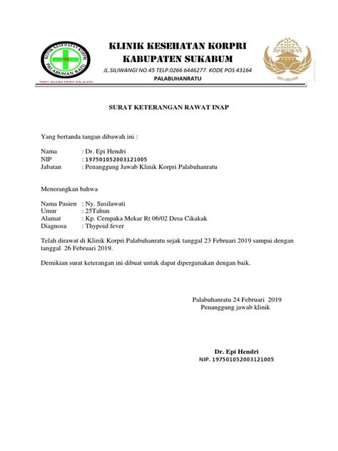 Contoh Surat Rawat Inap Koleksi Gambar