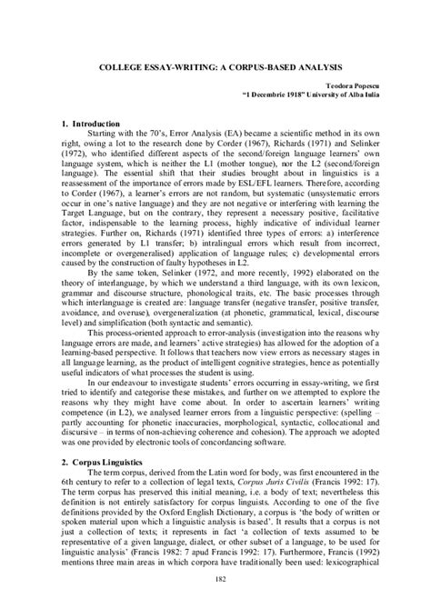 Pdf College Essay Writing A Corpus Based Analysis