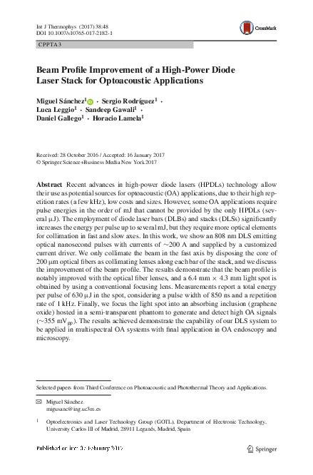 Pdf Beam Profile Improvement Of A High Power Diode Laser Stack For Optoacoustic Applications