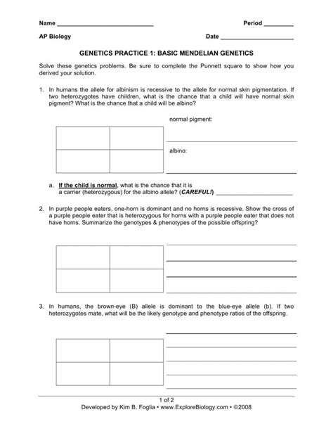 Genetics Practice 1 Basic Mendelian Genetics — Db