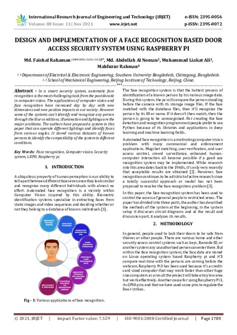 pdf design and implementation of a face recognition based door access