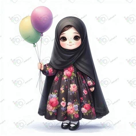 خرید و قیمت بک گراند کودکانه دختر کوچولوی ناز چادری پیراهن گل گلی با نخ بادکنک در دست کد 42453