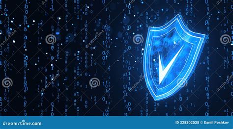 Digital Shield With Checkmark Against Binary Code Backdrop 3d