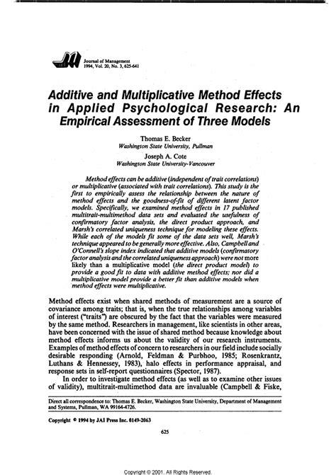 Pdf Additive And Multiplicative Method Effects In Applied Psychological Research An Empirical