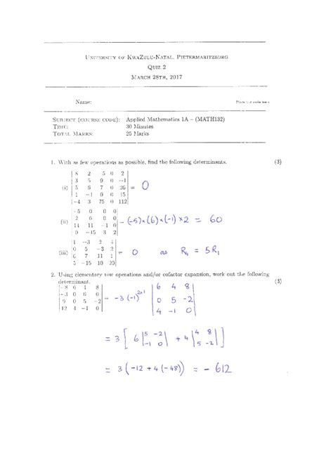 Applied Mathematics 1a Math132 Tutorial Problems 12 2024 Studocu