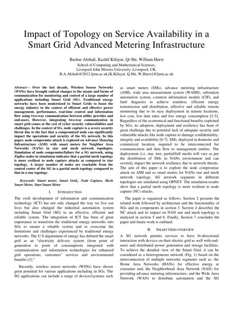 Pdf Impact Of Topology On Service Availability In A Smart Grid Advanced Metering Infrastructure