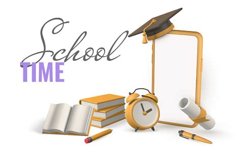 온라인 학교 개념 책 연필 알람 시계 졸업 모자 및 졸업장이있는 전화 벡터 일러스트 레이 션 3차원 형태에 대한 스톡 벡터 아트 및 기타 이미지 Istock