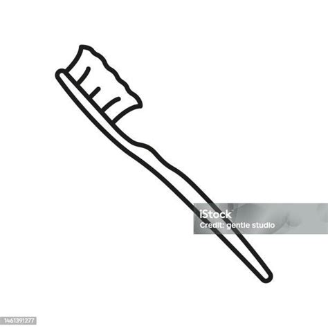 칫솔 라인 아이콘입니다 치과 매일 위생 액세서리 선형 픽토그램 구강 위생 및 건강 도구 표시 치아 관리 장비 개요 기호입니다 편집 가능한 획 고립된 벡터 그림 건강관리와
