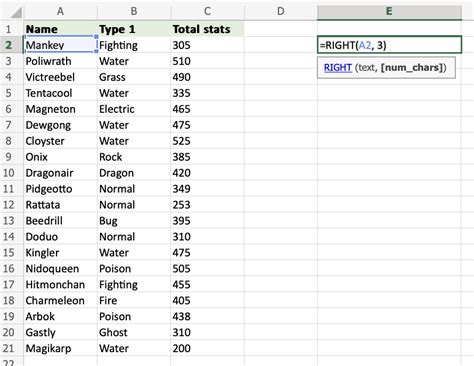 Excel RIGHT Function