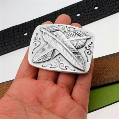 Antique Silver Belt Buckle Square Belt Buckle Feath Gem