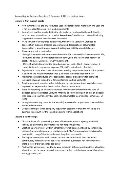 Accounting Lecture Notes Accounting For Business Decisions B Semester 2 2021 Lecture