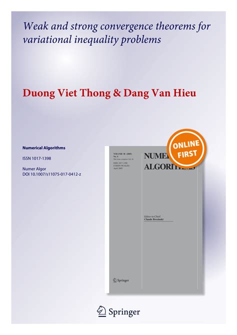 Pdf Weak And Strong Convergence Theorems For Variational Inequality Problems