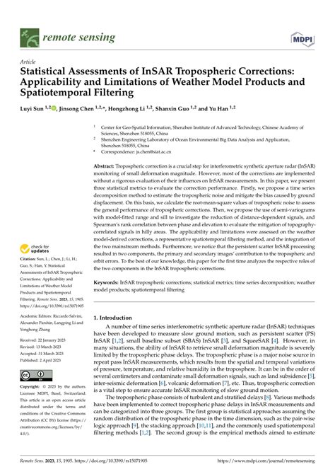 Pdf Statistical Assessments Of Insar Tropospheric Corrections