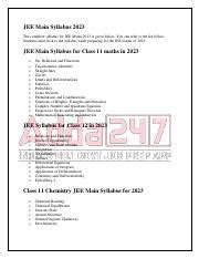 JEE Main Syllabus 2023 Pdf JEE Main Syllabus 2023 The Complete Syllabus For JEE Mains 2023 Is