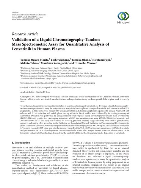 Pdf Validation Of A Liquid Chromatography Tandem Mass Spectrometric Assay For Quantitative