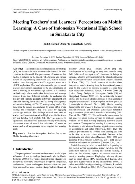 Meeting Teachers And Learners Perceptions On Mobile Learning A Case Of Indonesian Vocational