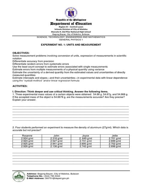 Experiment No 1 Pdf Uncertainty Measurement