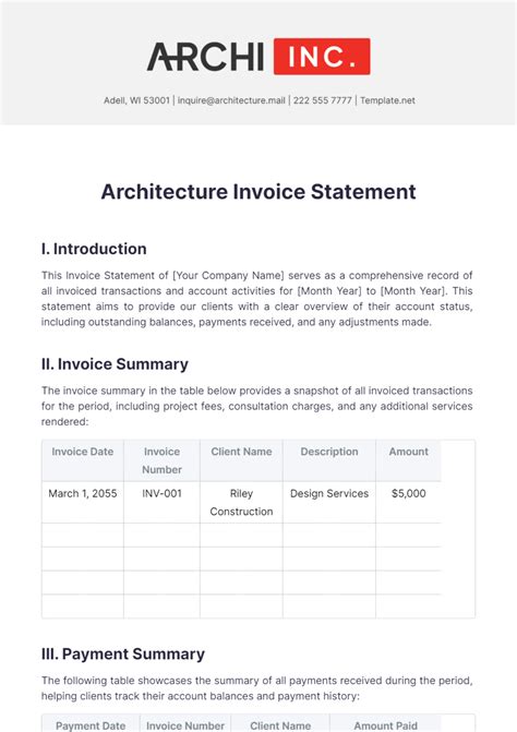 Free Architecture Invoice Statement Template To Edit Online