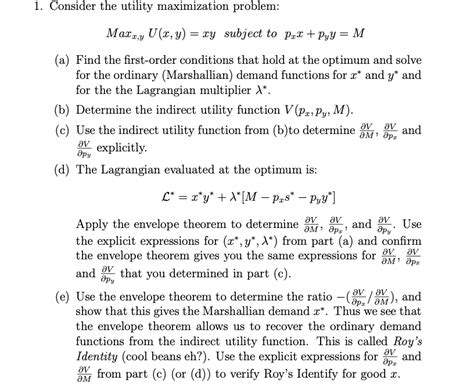 Solved 1 Consider The Utility Maximization Problem Maxx Y