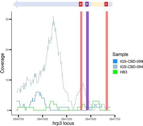 coverage of hrp3 among select validated samples coverage plot of hrp3