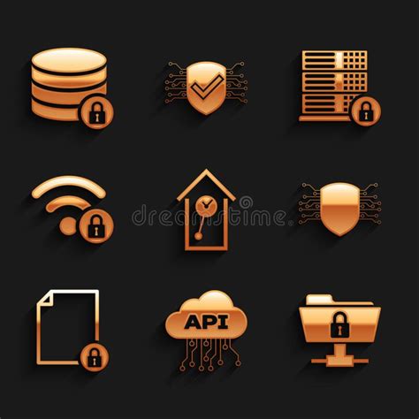 Set Retro Wall Watch Cloud Api Interface Ftp Folder And Lock Cyber Security Document And