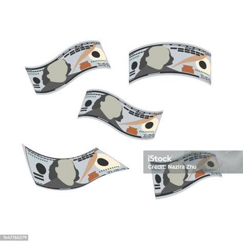 미국 달러 벡터 일러스트 레이 션입니다 미국 머니 세트 번들 지폐 떨어지는 비행 돈 100 Usd 플랫 스타일 흰색 배경에 격리 심플한 미니멀 디자인 0명에 대한 스톡 벡터