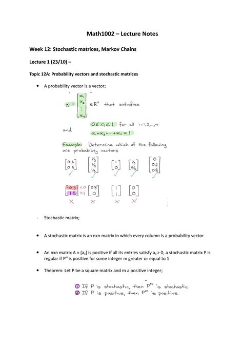 Math1002 Wk12 Stochastic Matrices And Markov Chains Math1002 Lecture Notes Week 12